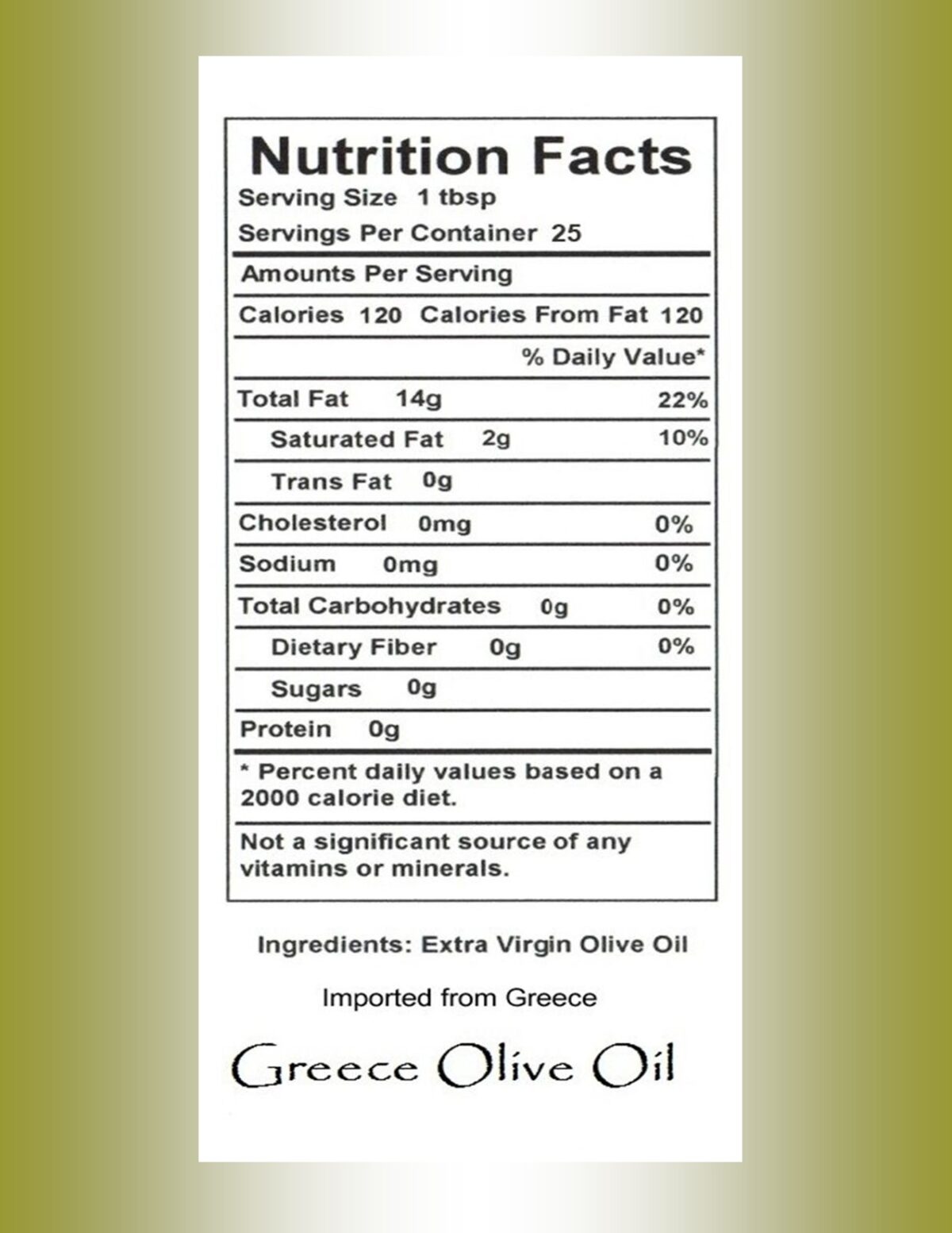 Nutritional Information | Olive Oil Marketplace